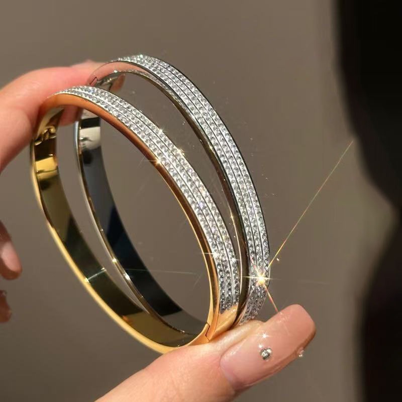 Jual Gelang Bangle Titanium Premium Wanita Full Diamond Zircon Gold ...