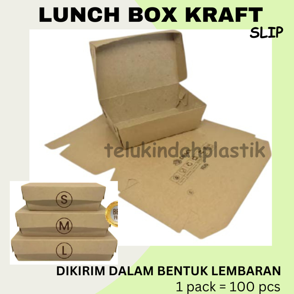 Jual Paper Lunch Box S M L Kotak Makanan Coklat Polos Lunch Box Selip ...