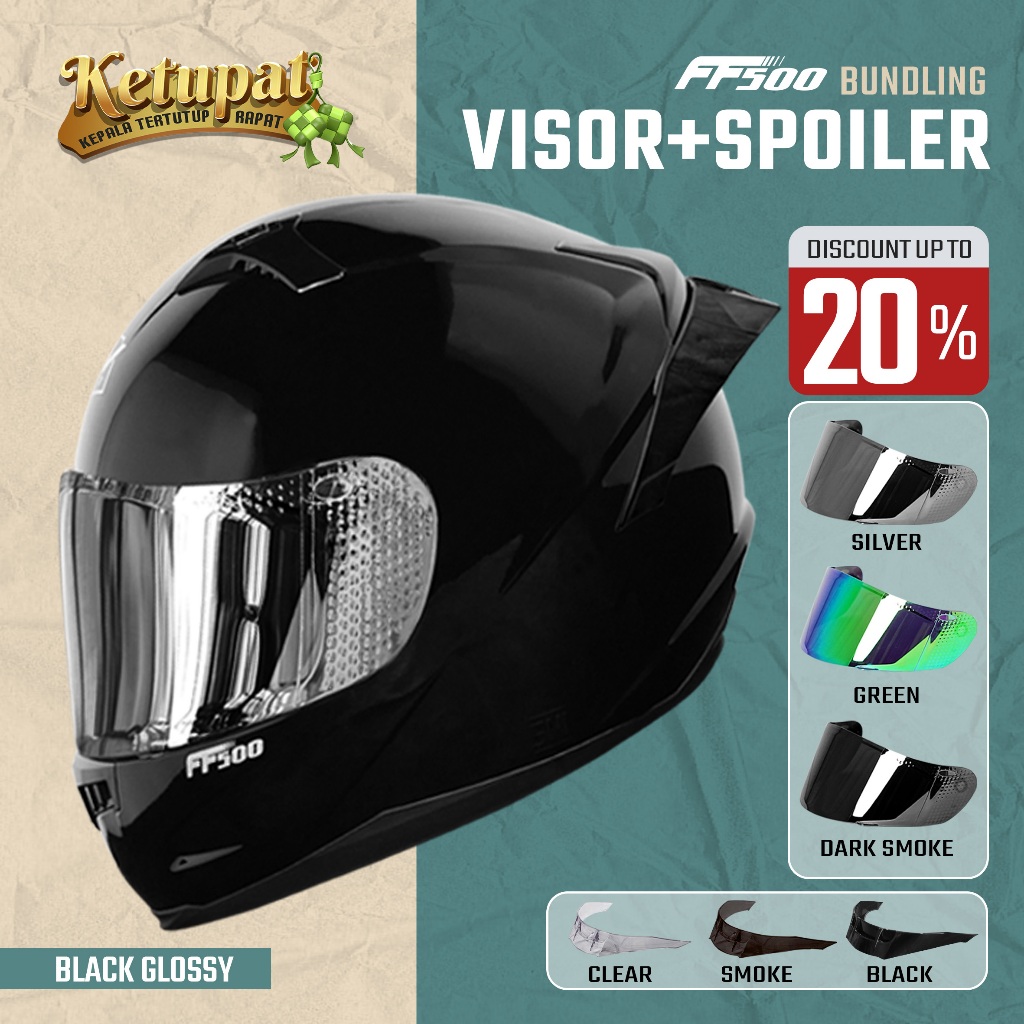 Jual HELM RSV FF500 BLACK GLOSSY PAKET GANTENG VISOR + SPOILER - Helm ...