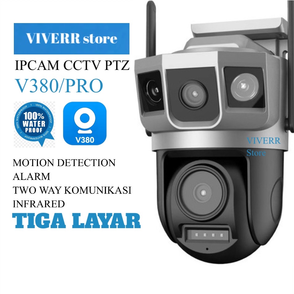 Jual Ipcam cctv ip ptz wifi tiga layar lensa aplikasi V380/pro 12MP ...