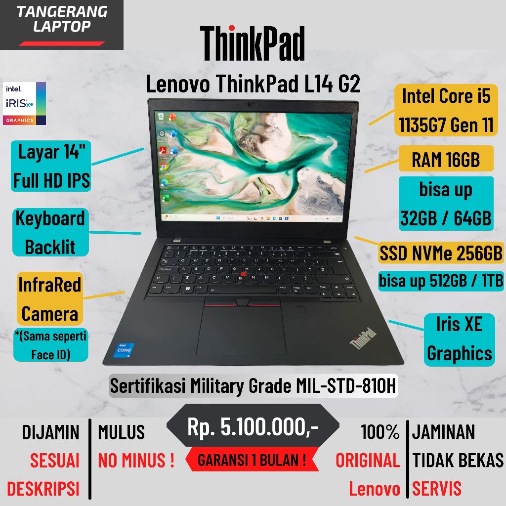Jual Lenovo ThinkPad L14 G2 Laptop Intel Core i5 1135G7 Gen 11 RAM 16GB SSD NVMe 256GB FHD IPS ...