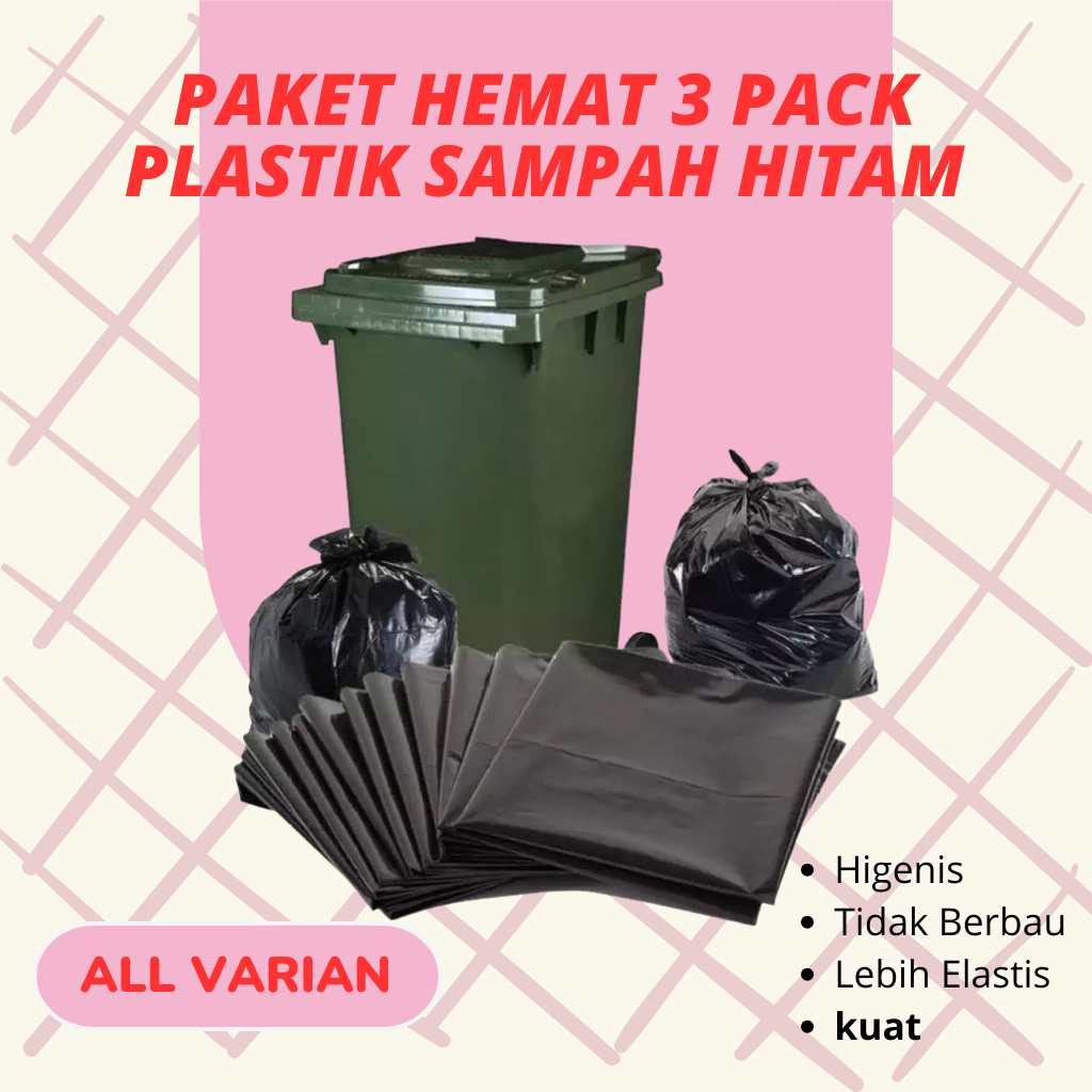Jual CPN PAKET HEMAT 3 PACK Plastik Sampah Hitam / Trashbag Hitam HD ...