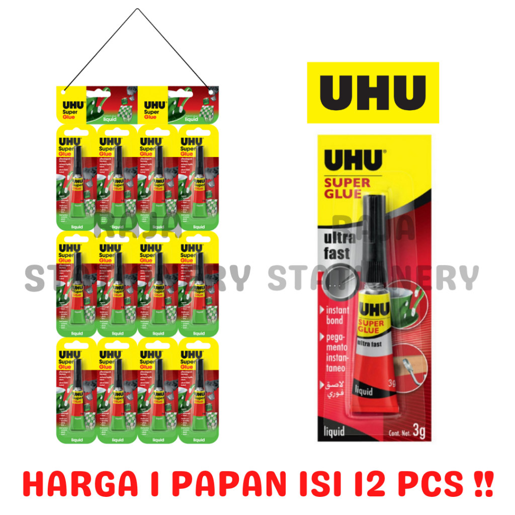 Jual UHU SUPER GLUE 3g LEM UHU SUPER KUAT SERBAGUNA KAYU PLASTIK LUSIN RENCENG [12PCS] | Shopee ...
