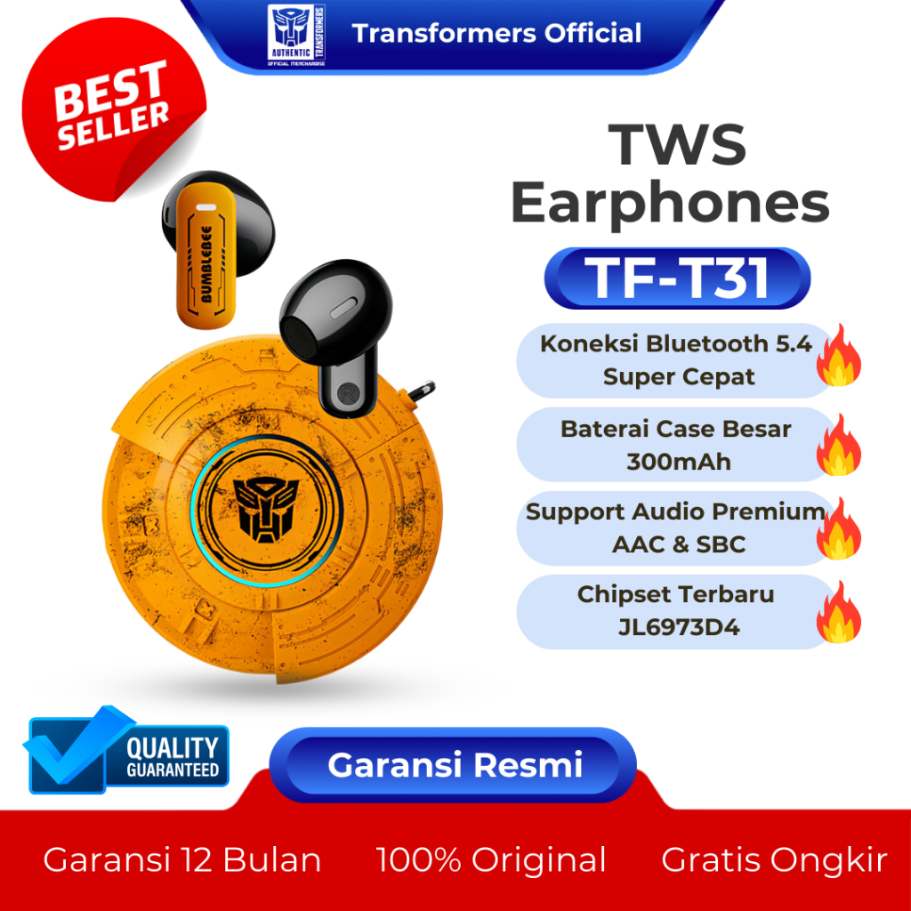 Jual Transformers TWS TF-T31 TWS Earphone Full Bass Earphone Bluetooth ...