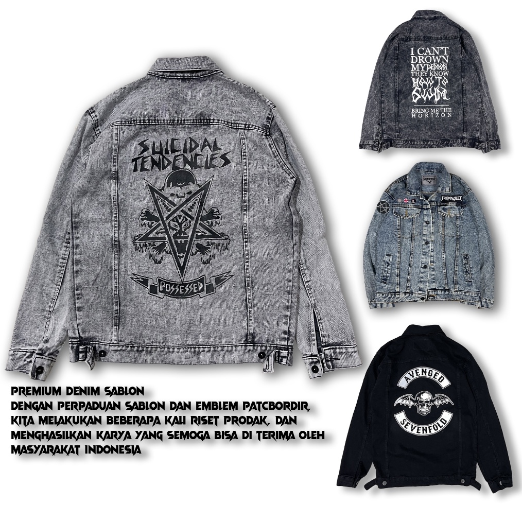Jual KODE P26B JAKET JEANS SABLON KOLABORASI DENGAN BORDIR MOTIF BAND ...