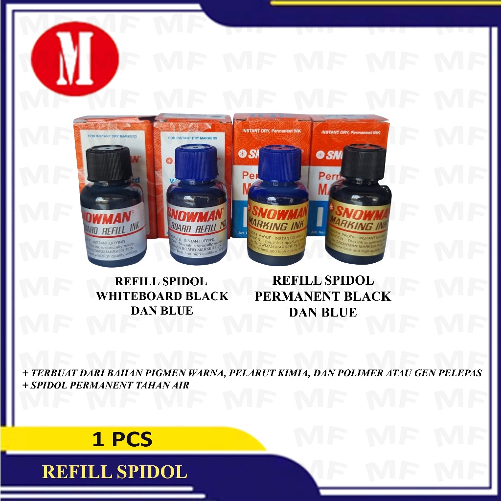 Jual Refill Spidol Snowmen Whiteboard &Permanent Marker Black dan Blue ...
