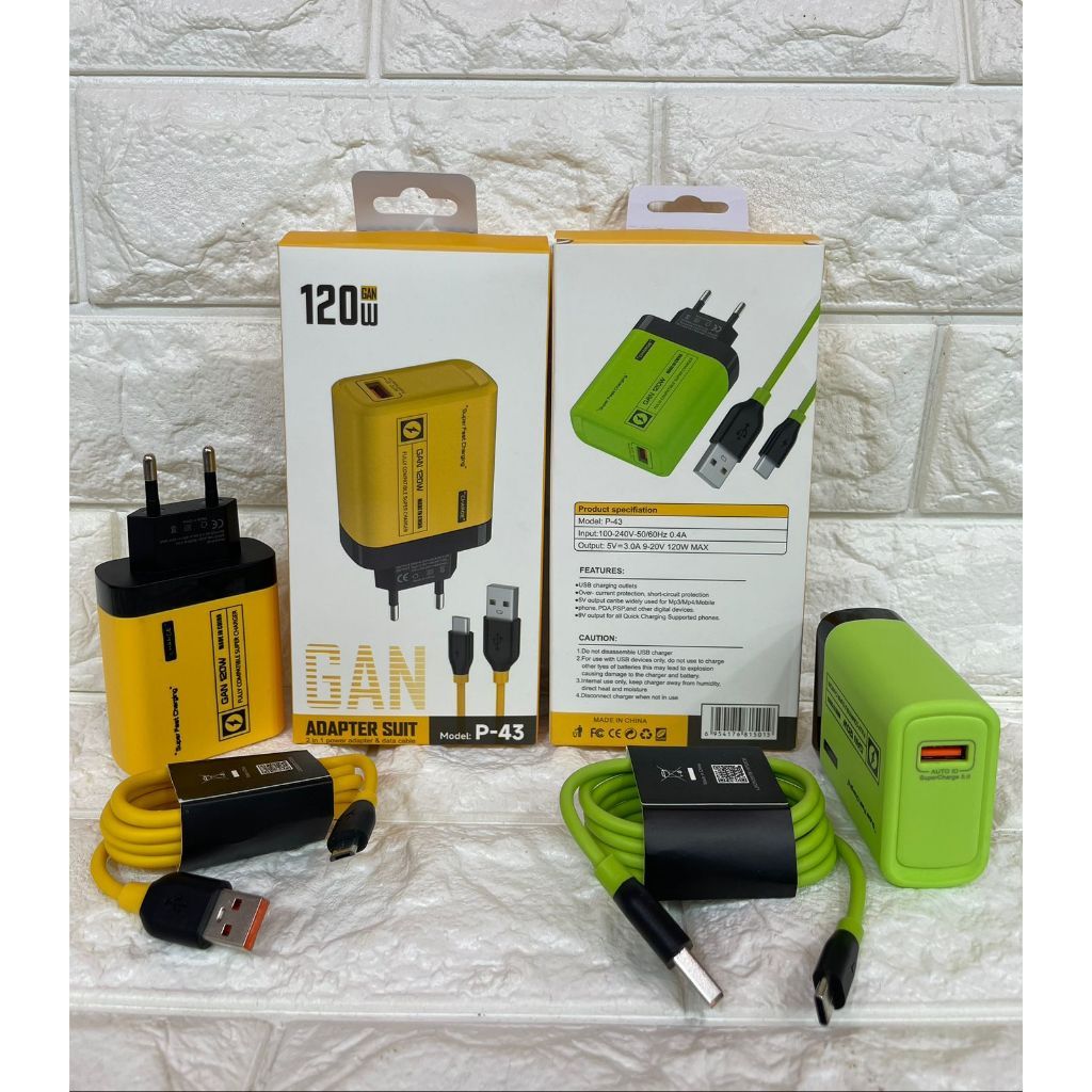Jual Charger gan P-43 120watt charger micro type c charger original ...