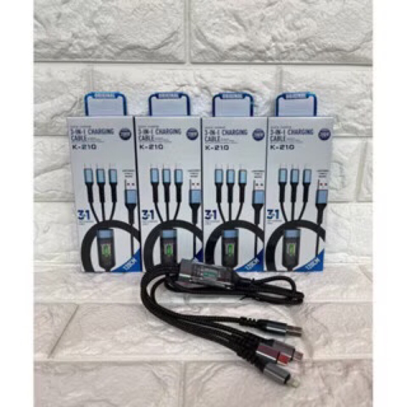 Jual KAbel Data LED 3in1 100watt K-210 + Pack USB V8/Micro & Type-C ...