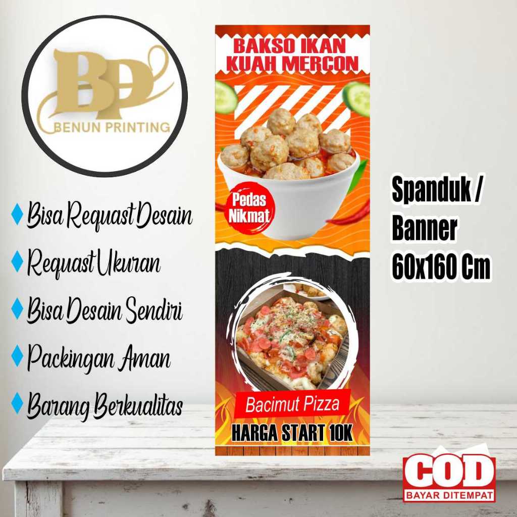 Jual Spanduk Banner 60x160 Baso Ikan Kuah Mercon Custom Bisa Request ...