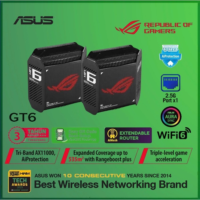 Jual ASUS ROG Rapture GT6 Gaming Mesh System / Router Gaming Asus ROG ...