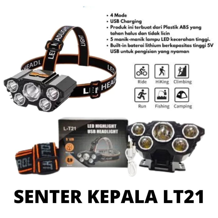 Jual Senter Kepala LED Headlight Headlamp Senter Kepala 5 LED 40W ...