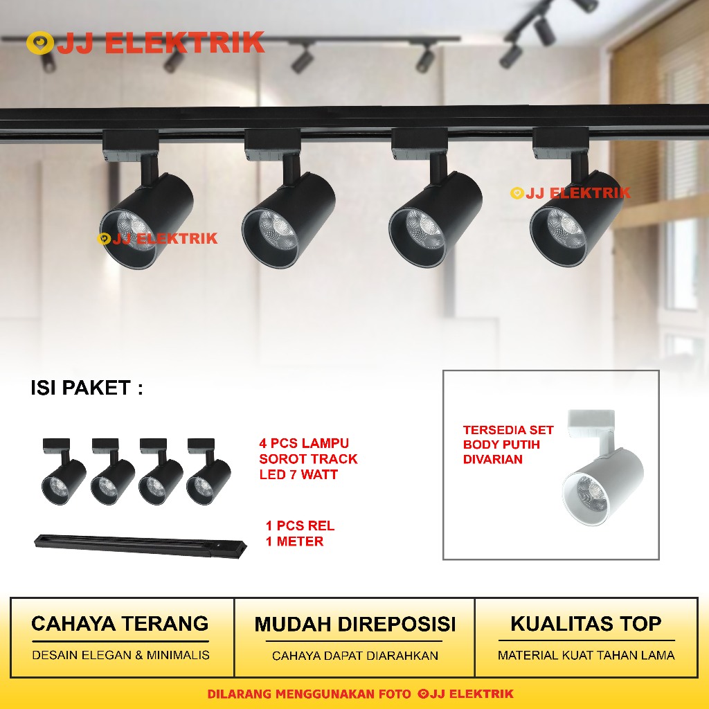 Jual Lampu Sorot Rel LED 7W Set Isi 4 - Spotlight Track Light Plafon Garansi Untuk Rumah, Toko ...