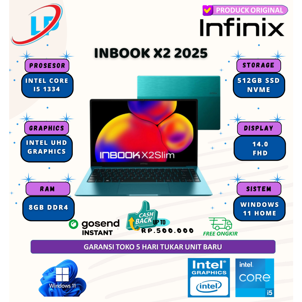 Jual Infinix inbook x2 2025 i5 1334 16gb 512gb w11 14.0 fhd 100srgb ...