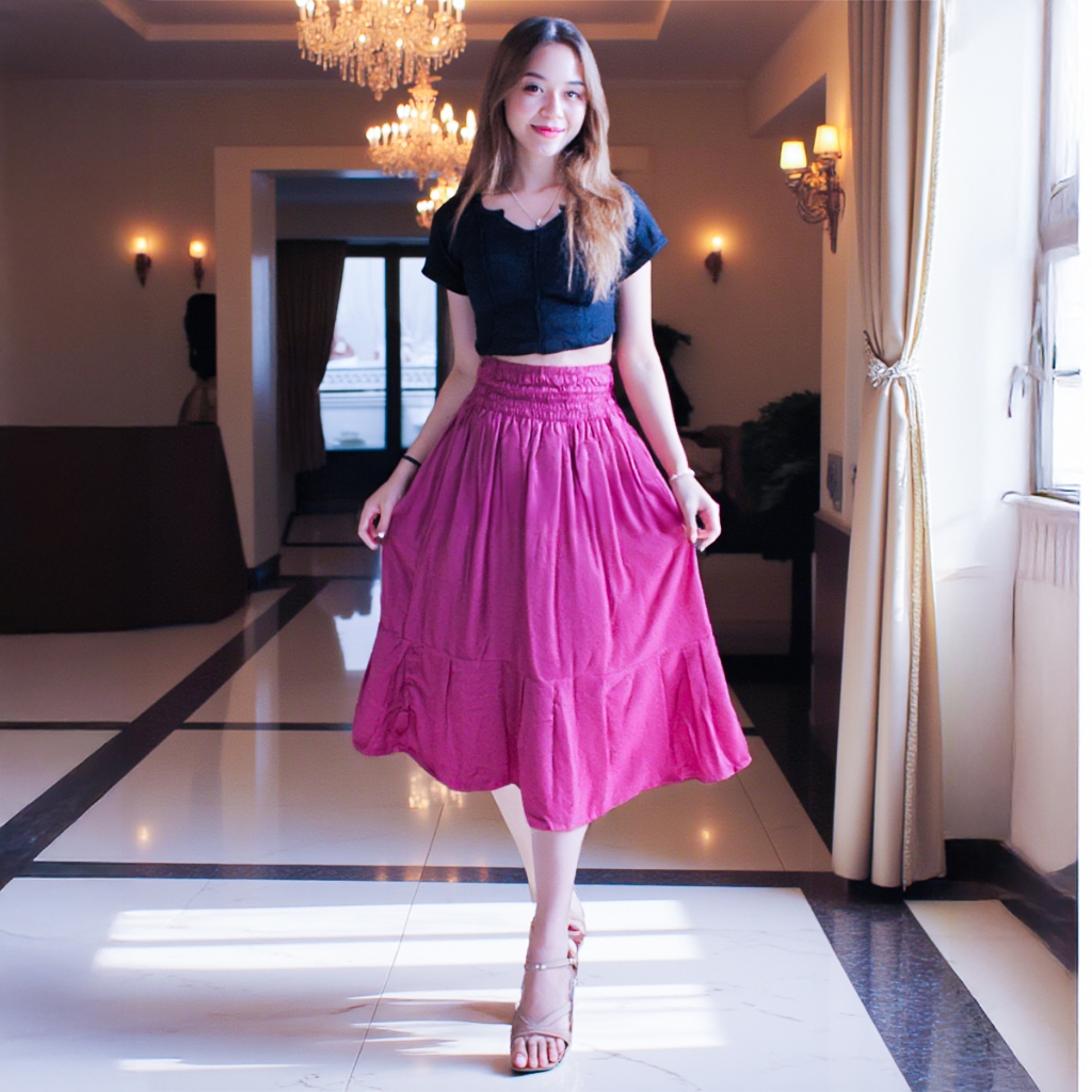 Jual Rok panjang jumbo karet kerut ruffle bawahan | Shopee Indonesia