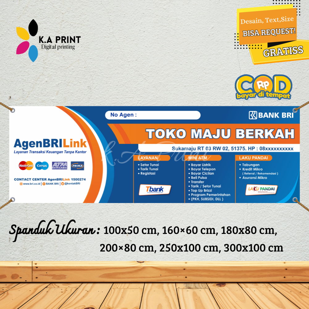 Jual Cetak SPANDUK BANNER Agen BRI Link Mitra Resmi Biru Oranye MMT ...