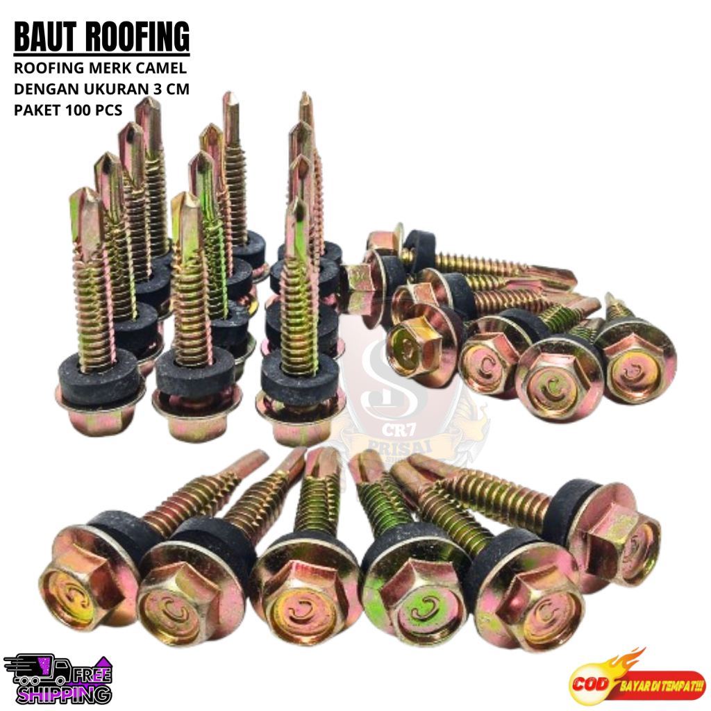 Jual Baut Roofing 3cm 1bungkus isi 100pcs / baut atap 3cm warna kuning ...