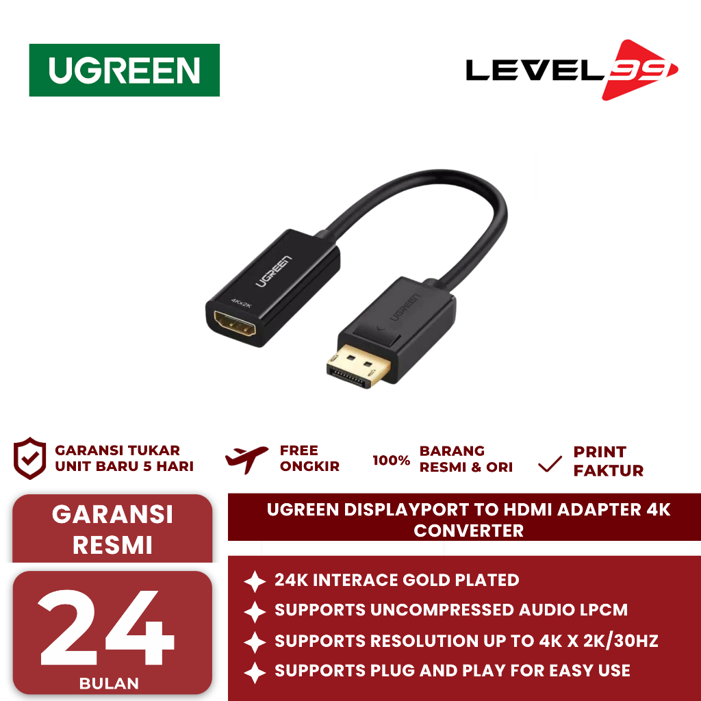 Jual Ugreen Displayport To Hdmi Adapter 4K Converter Laptop Ke Tv 40363 ...