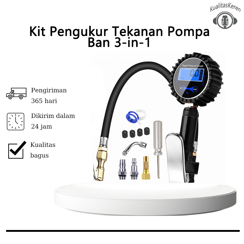Jual Tire Inflator Air Pressure Gun Isi Ukur Tekanan Angin 3 in 1 Tire Gauge Kit Alat Pengisi ...