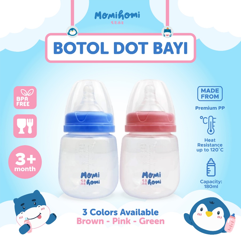 Jual MOMI HOMI Botol Dot 3030 Susu Bayi Kapasitas 180ml BPA FREE Wide ...