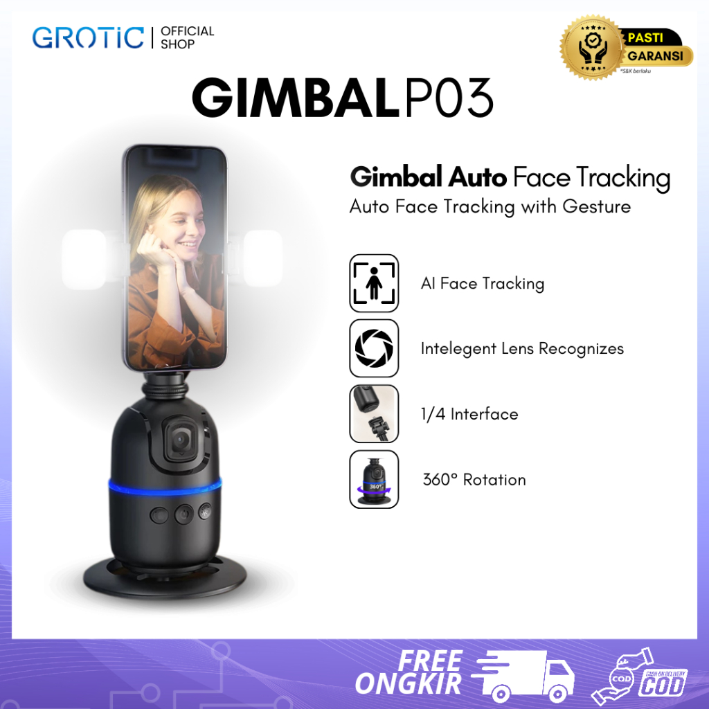 Jual GROTIC Gimbal Handphone Auto Face Tracking Stabilizer 360° With Gesture Control P03 ...
