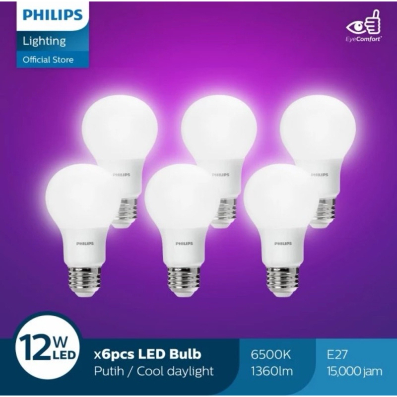 Jual Philips MyCare LED Bulb 12W 12 Watt E27 6500K 230V Putih (isi 6pcs) | Shopee Indonesia