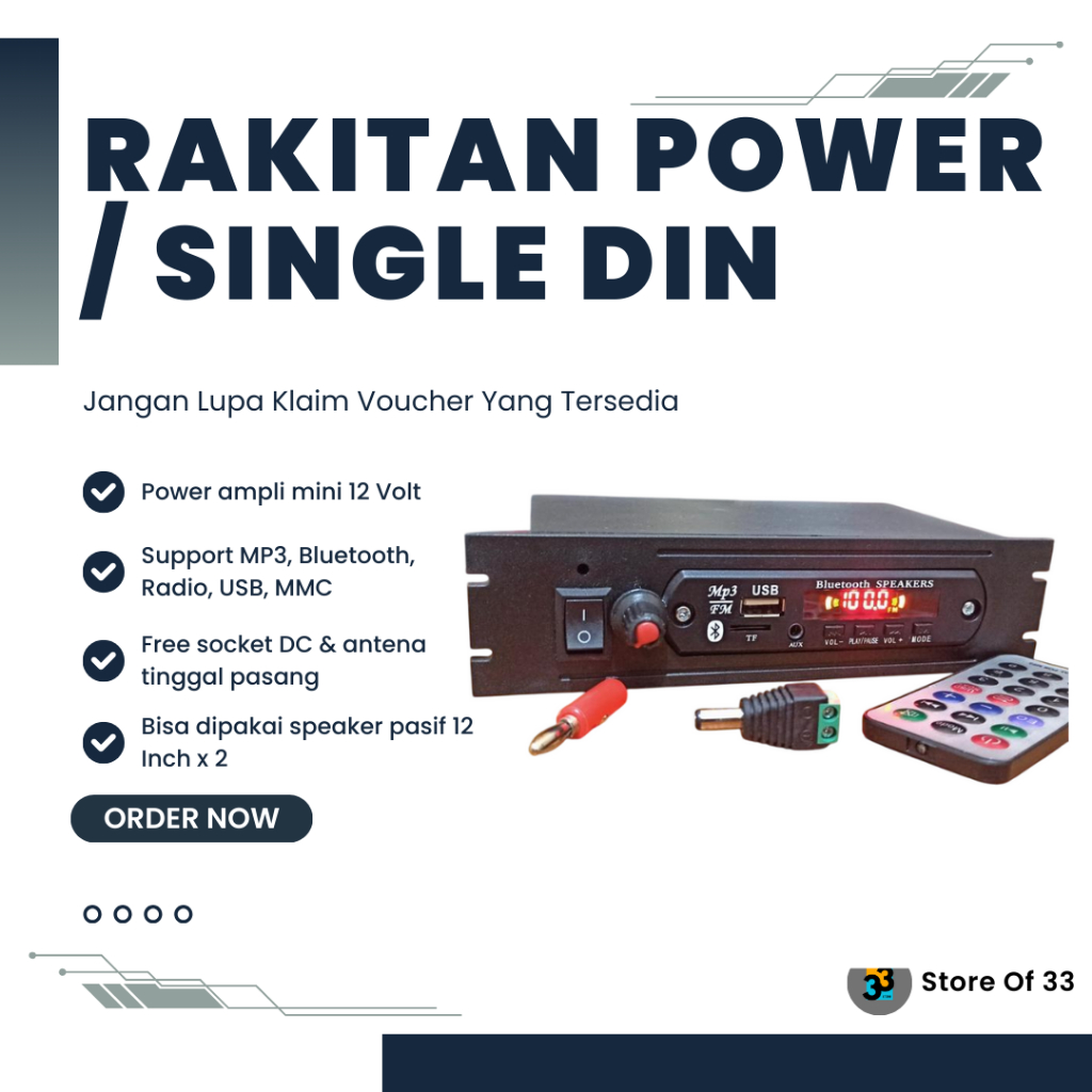 Jual AMPLIFIER BLUETOOTH RAKITAN 12V 2X50WATT VERSI BARU + ADAPTOR ...