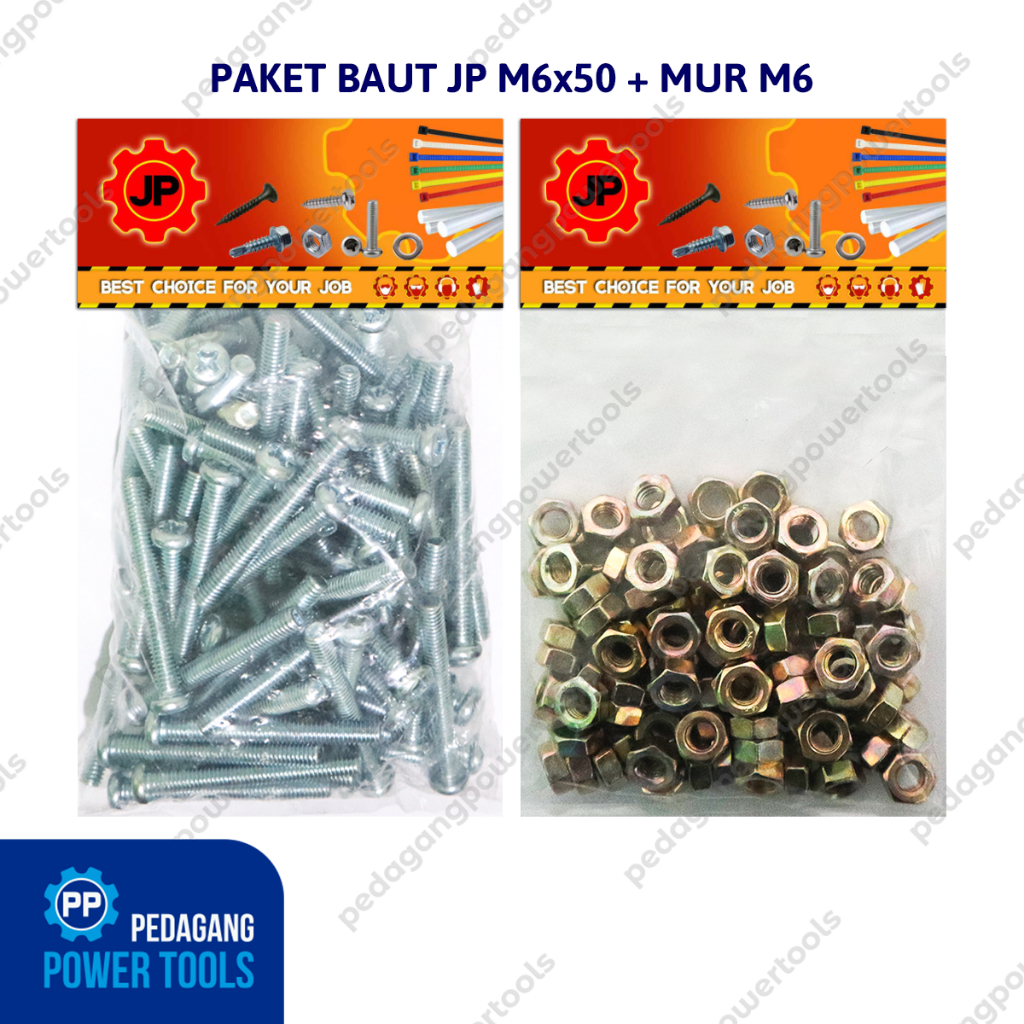 Jual PAKET 2 SET BAUT MUR 6x50 BAUT JP M 6 x 50 MM MUR M6 SKRUP ISI 100 PCS | Shopee Indonesia