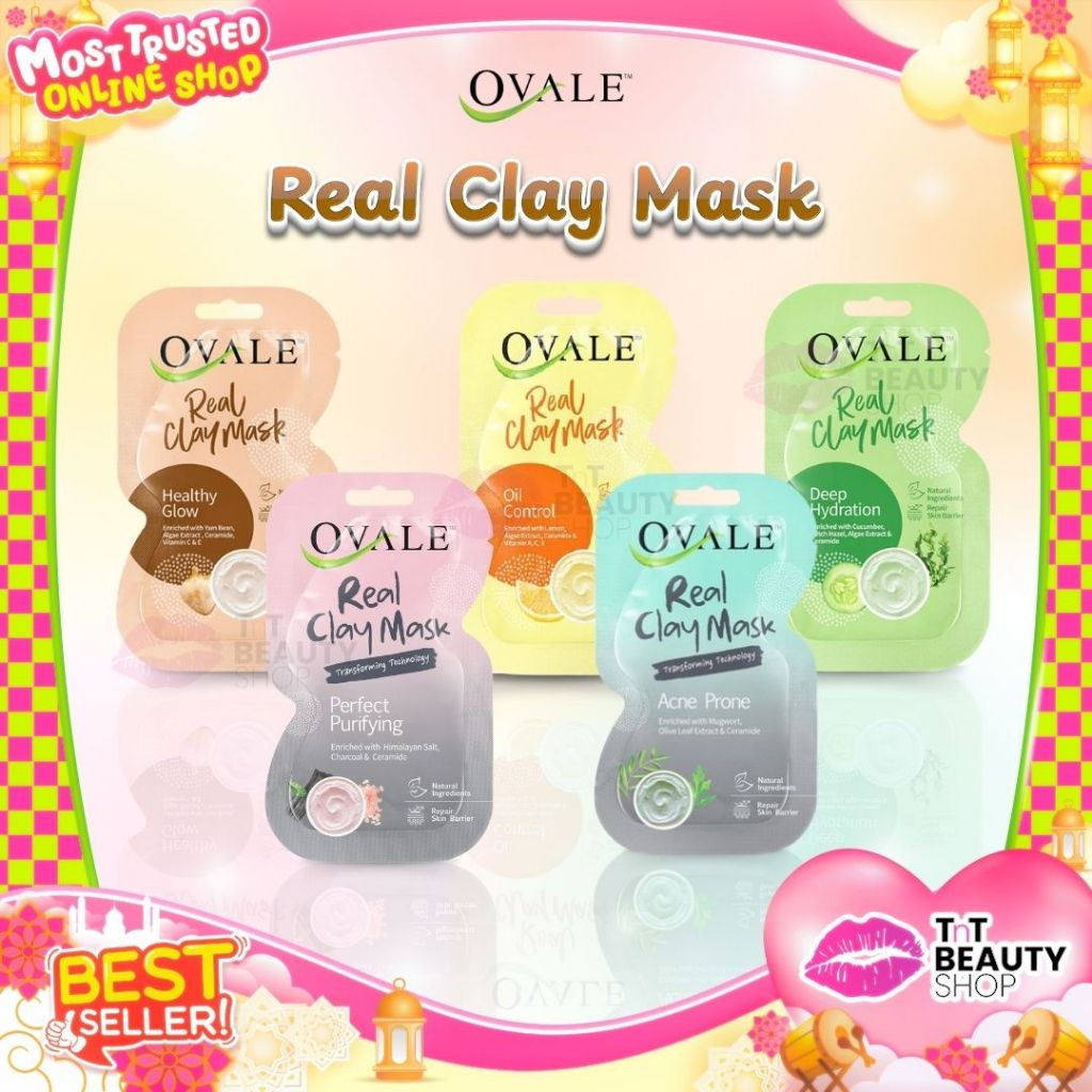 Jual Ovale Real Clay Mask Sachet 10g 15g Masker Wajah Berubah Warna ...