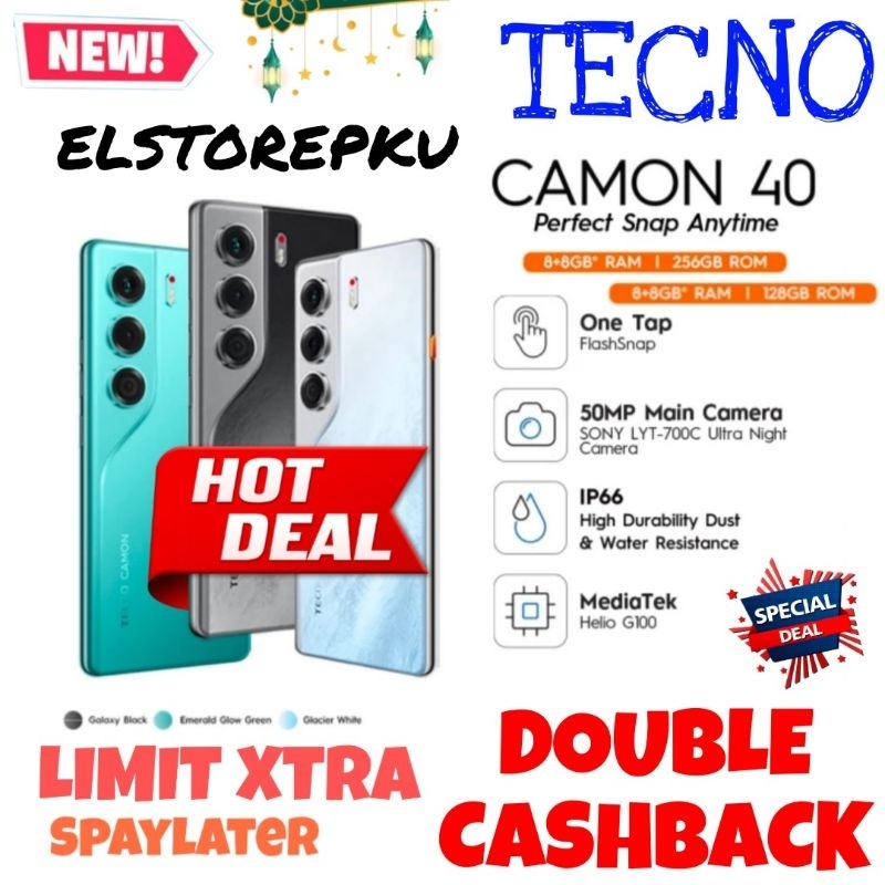 Jual TECNO CAMON 40 NFC 8/256 + 8/128 FlashSnap. Helio G100 50MP Sony ...