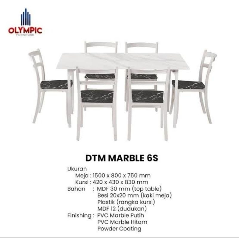 Jual Meja Makan / Dining Table Minimalis Kayu Motif Marmer Marble + 6 ...