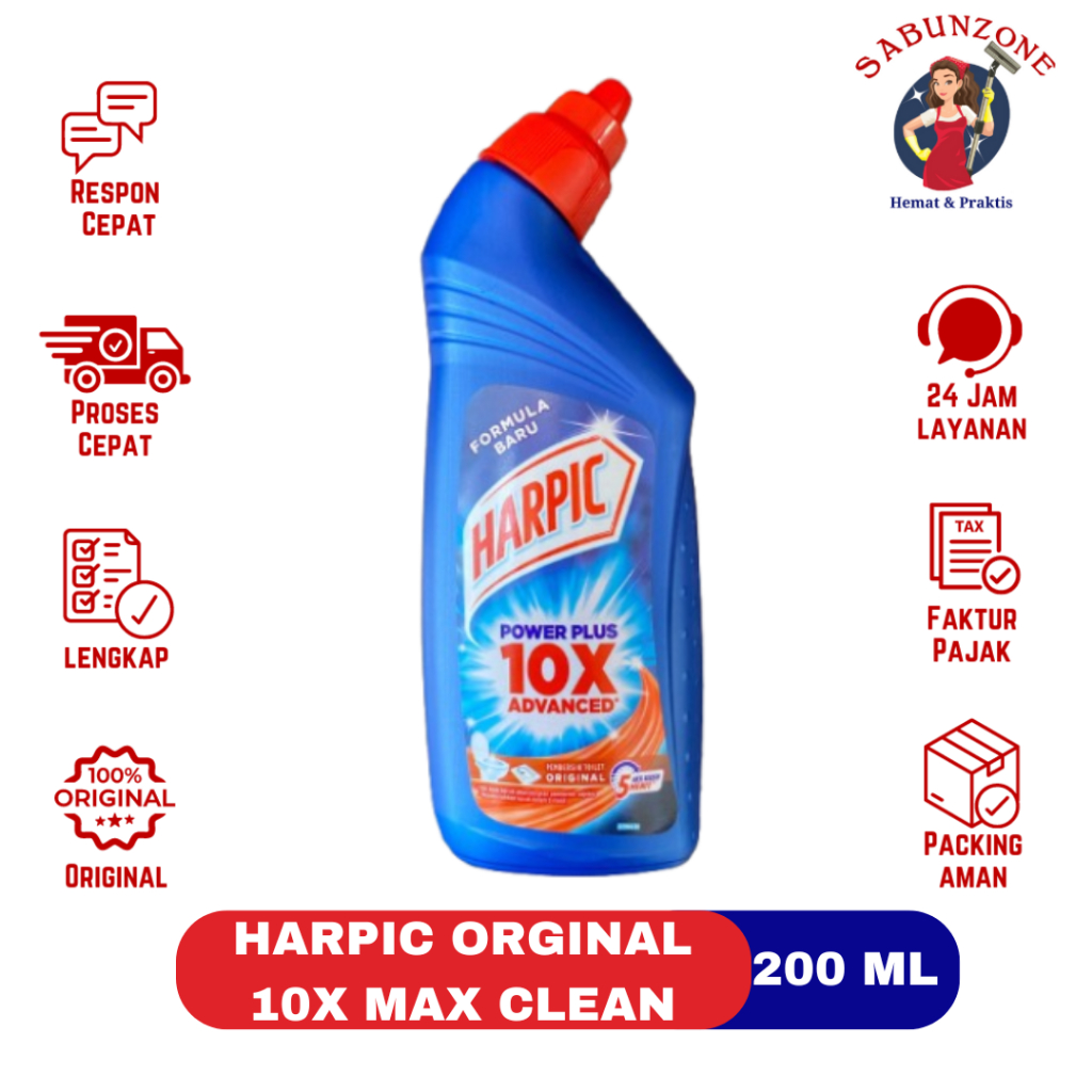 Jual Pembersih Toilet Harpic Original 10x Max Clean 200 ml | Shopee Indonesia