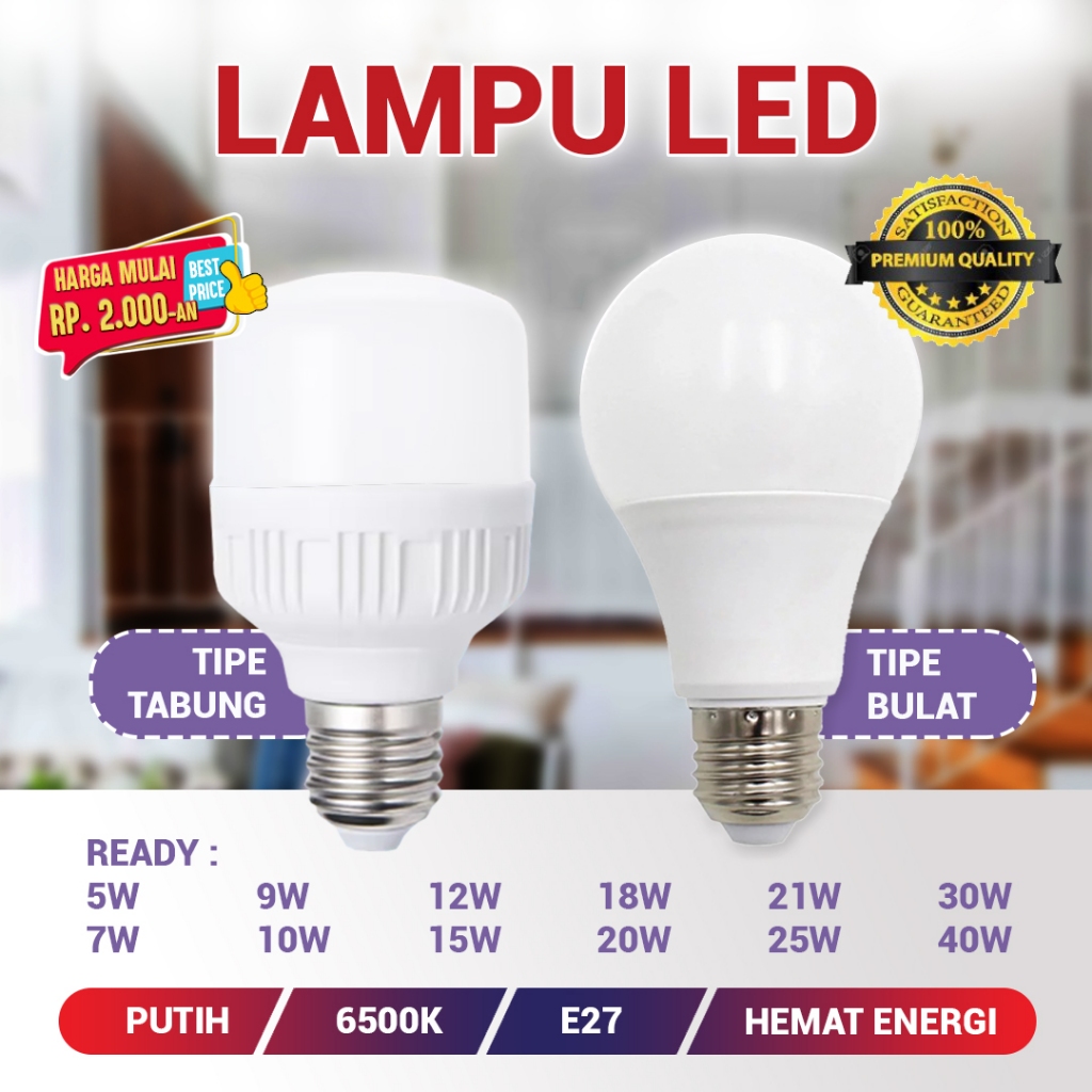 Jual Lampu Bohlam LED Platinum 5w 7w 9w 12w 15w 18w 21w 25w Putih E27 Standar tipe Bulat/ Kapsul ...
