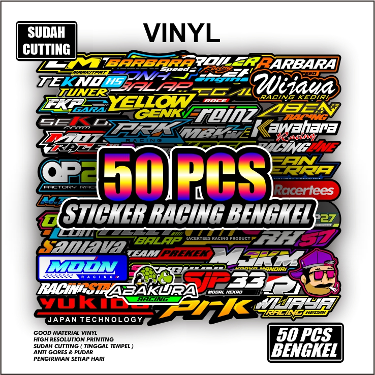 Jual Isi 50 Lembar Sticker Racing Hologram Sticker Pack Sticker Sponsor ...