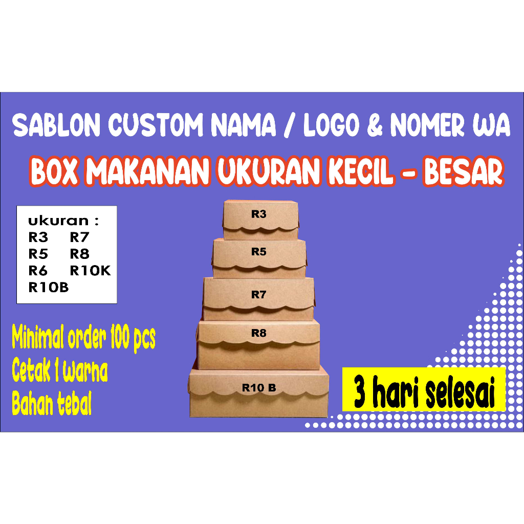 Jual [ISI 100 PCS] SABLON CUSTOM NAMA BOX MAKANAN, DUS MARTABAK, DUS ...