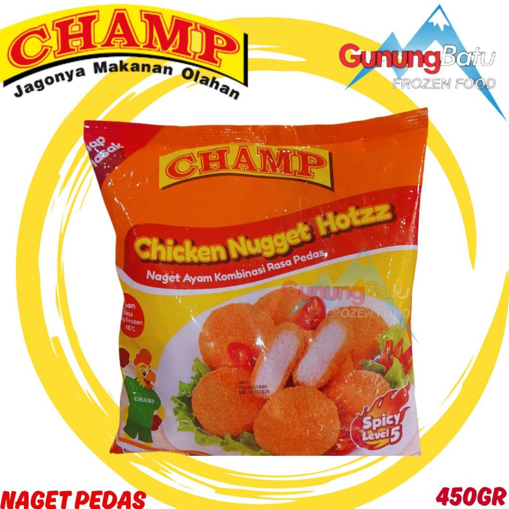 Jual CHAMP CHICKEN NUGGET HOTZZ 450GR (NAGET PEDAS) | Shopee Indonesia