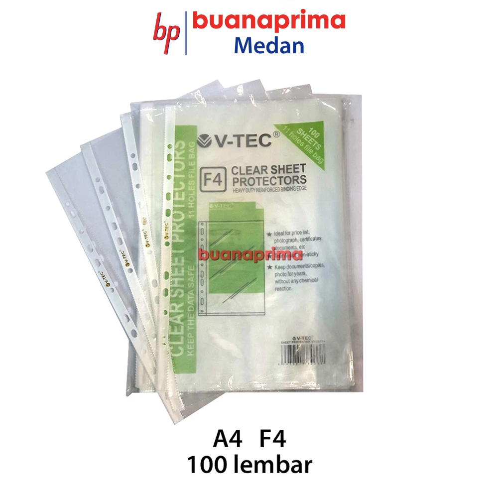 Jual SHEET PROTECTOR V-TEC 1 Pack isi 100 Lembar A4 F4 11 Holes ...