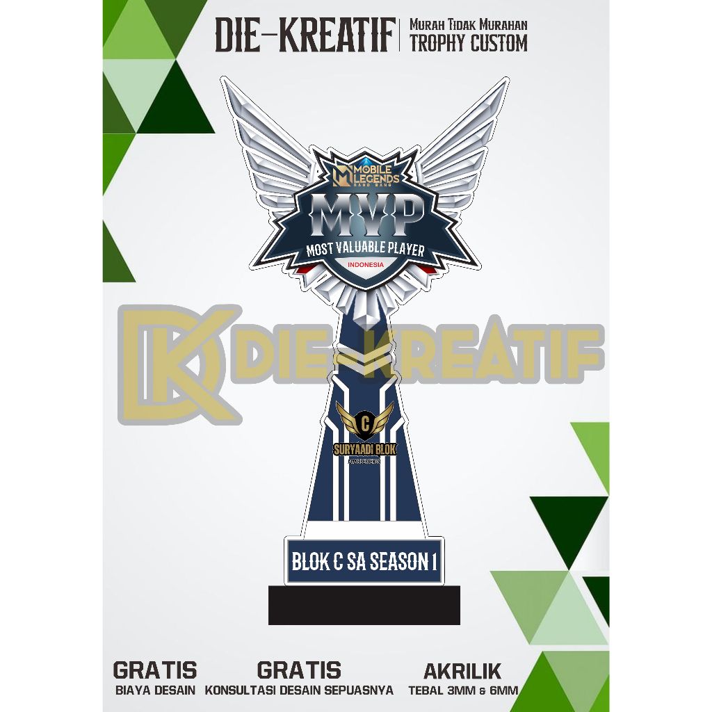 Jual Trophy Mobile Legends/Piala MVP/Plakat MVP/Bahan Akrilik 3mm dan ...