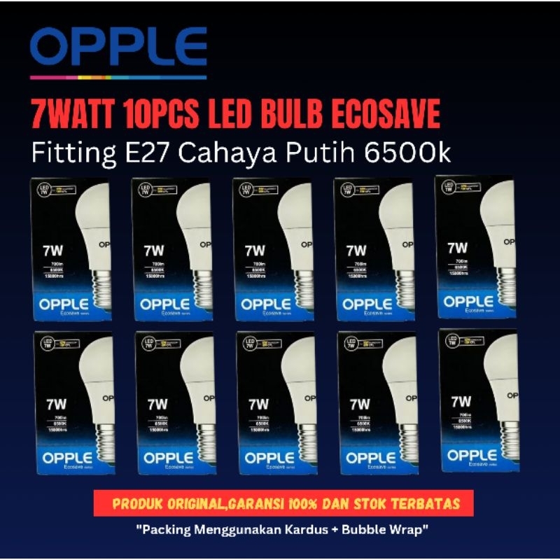 Jual Lampu Led Bulb Opple Ecosave 7Watt Cahaya Putih 6500k Garansi 1 Tahun Bolham Paket 10Pcs ...