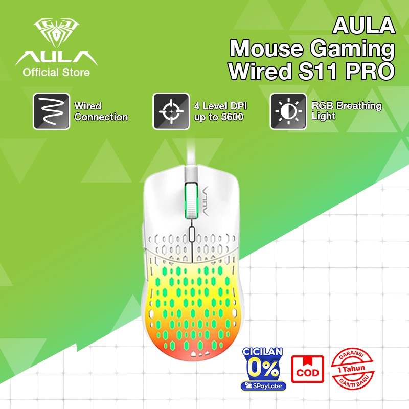 Jual AULA Mouse Gaming Wired S11 PRO Honeycomb Design Colorful Light ...