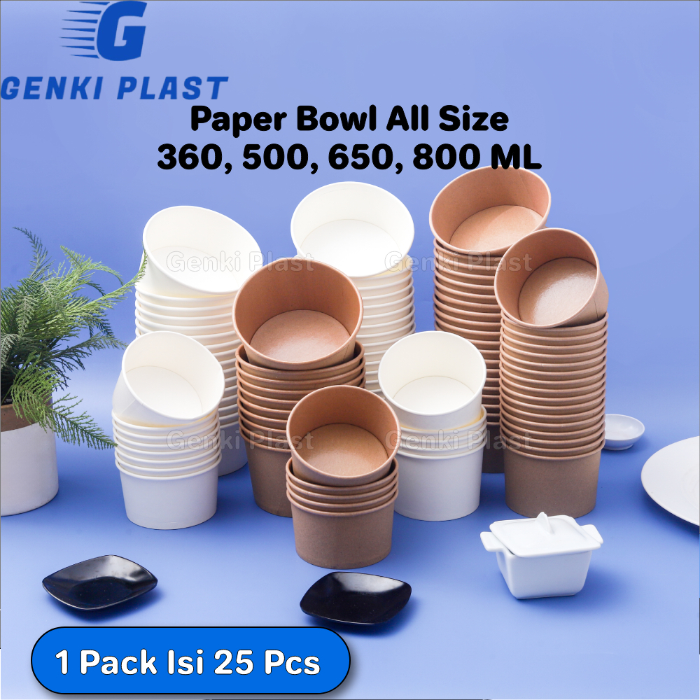 Jual Paper Bowl All Size + Tutup (360ml, 500ml, 650ml, 800ml) / Mangkok ...