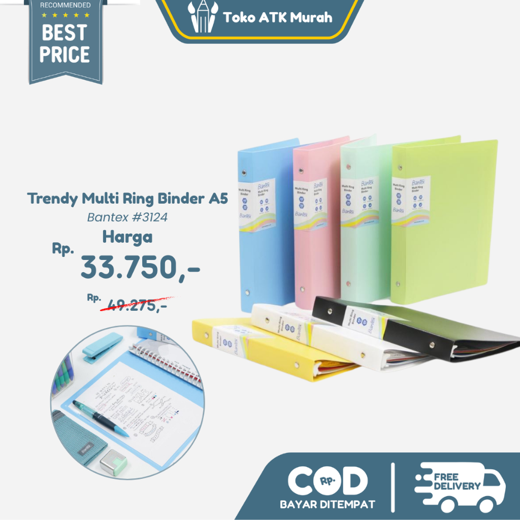 Jual Bantex A5 Pastel Trendy Multi Ring Binder 20 Hole #3124 | Shopee ...