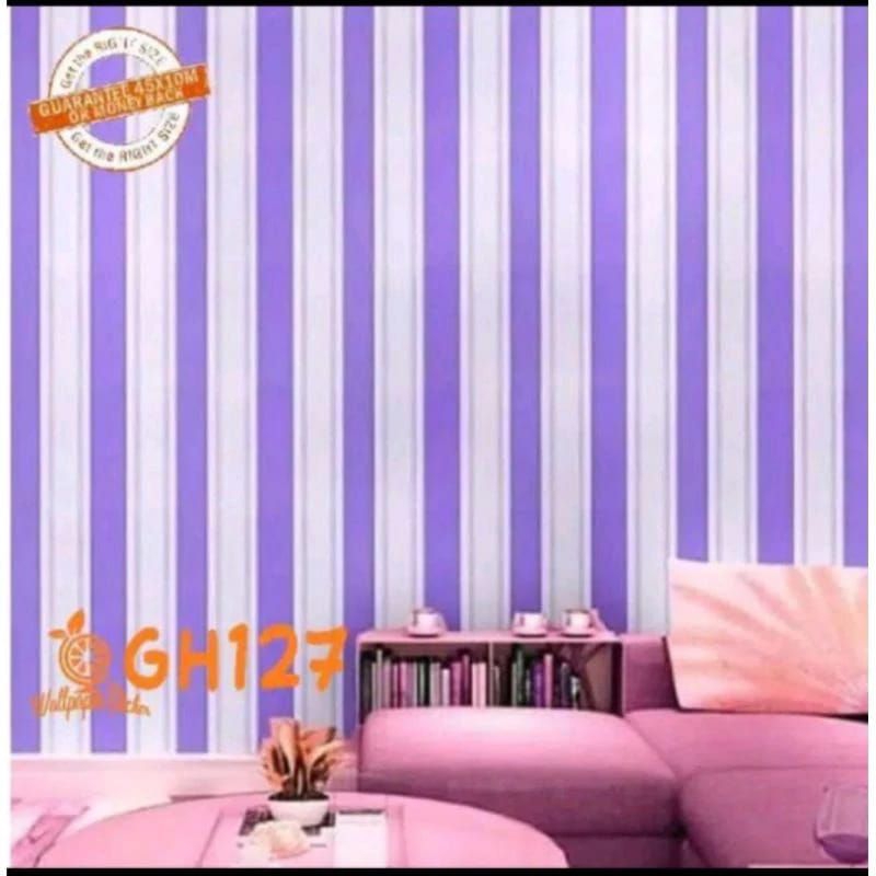 Jual M2M WALLPAPER Wallpaper Dinding Motif Salur Ungu Wallpaper Dinding ...