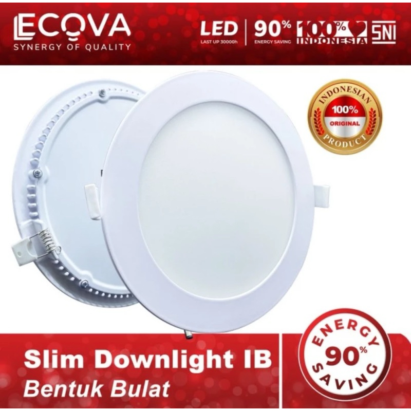 Jual ECOVA Lampu Downlight LED Slim Inbow Bulat 6W 9W 12W 18W Putih (6500K) | Shopee Indonesia