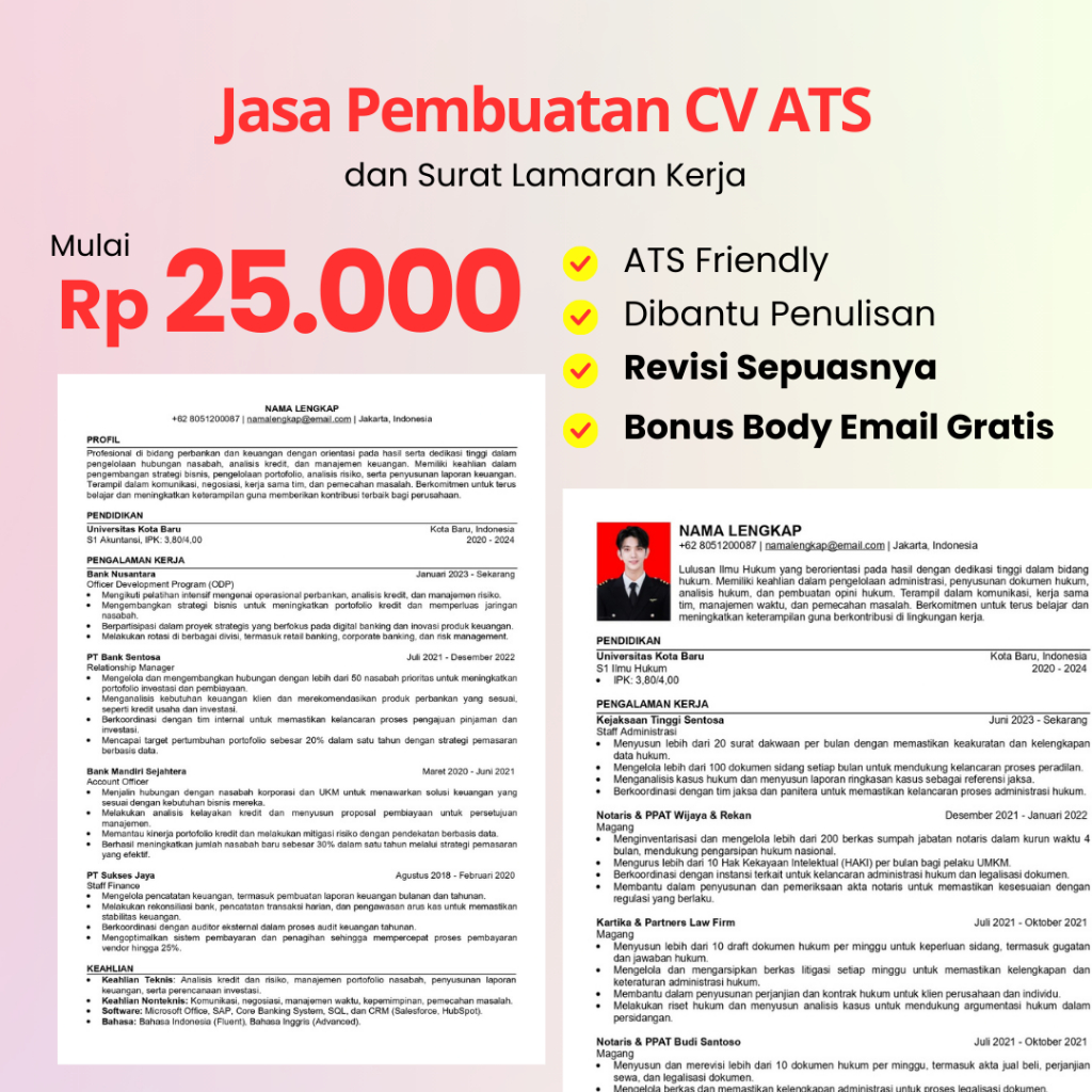 Jual CV ATS Friendly | Jasa Pembuatan CV ATS Profesional | Shopee Indonesia