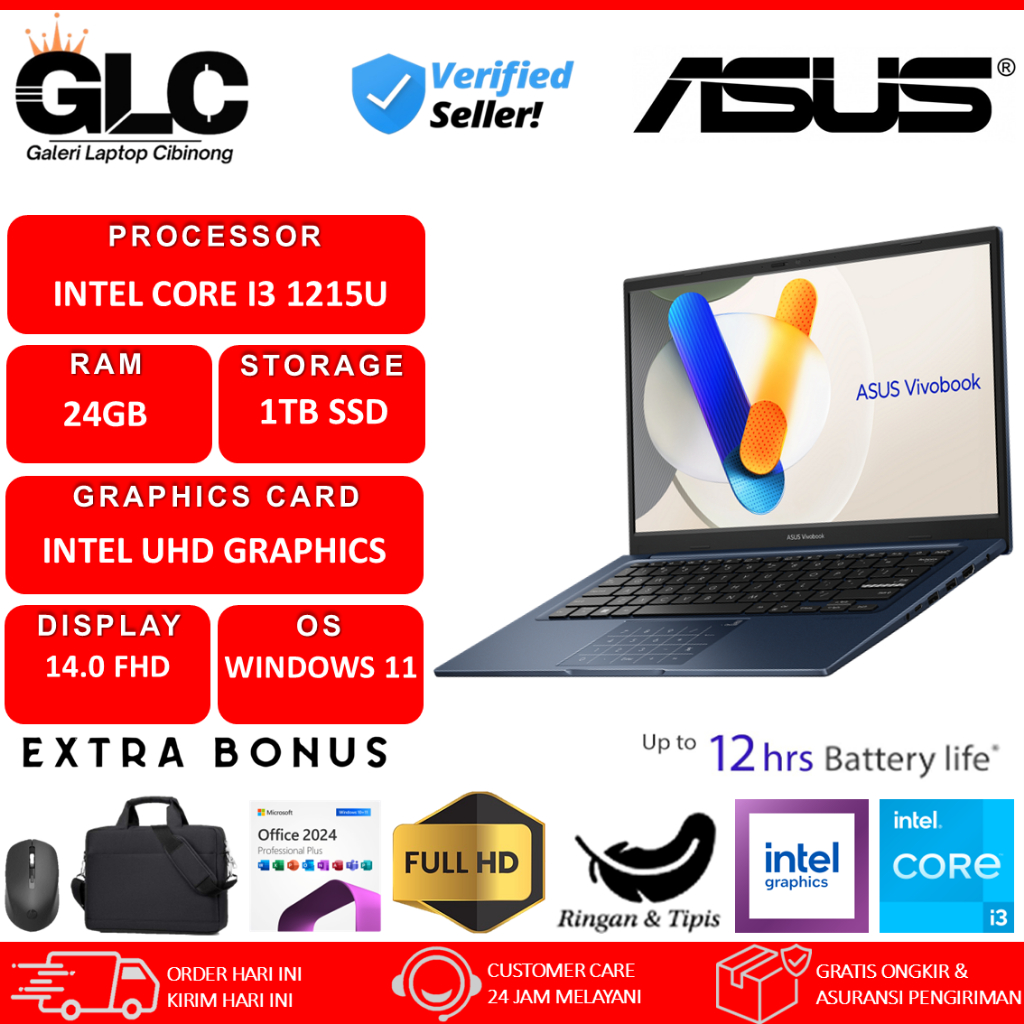 Jual Laptop Slim ASUS VivoBook 14 X1404ZA Intel Core i3 Gen12 RAM 16GB 512GB SSD 14" inch FHD ...