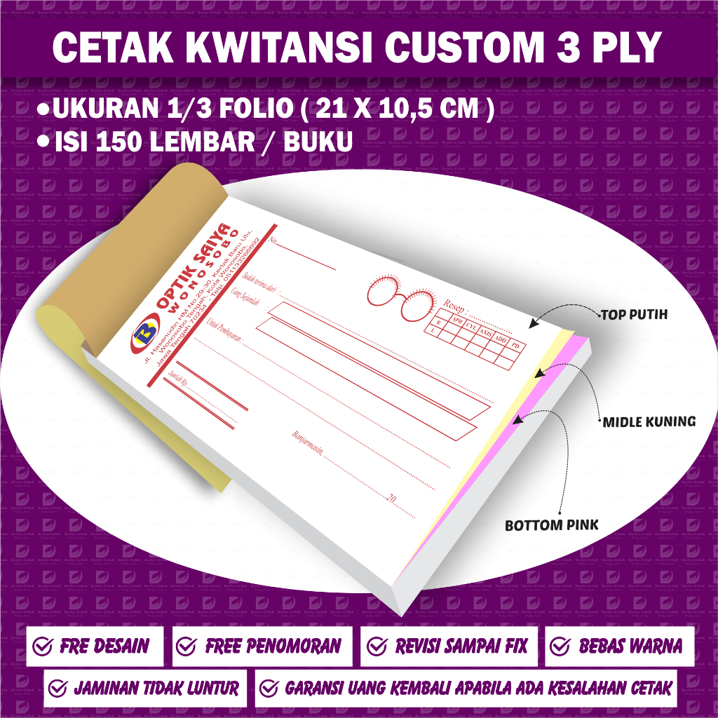 Jual Kwitansi custom 3 ply 1/3 folio | Shopee Indonesia
