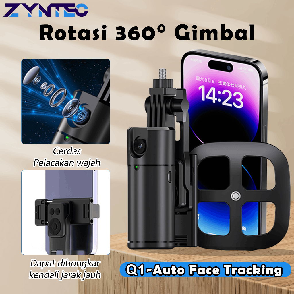 Jual Zyntec Q1 Mini Portable Handphone Stabilizer 360° Rotation Face ...