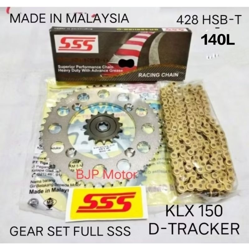 Jual Gear Set FULL SSS 428 KLX 150 / D.TRACKER Paketan Rantai SSS 428 HSB-T 140L GOLD Dengan ...