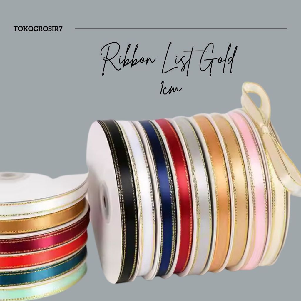 Jual PITA ROLL GOLDEN EDGE SATIN RIBBON LIST GOLD GROSSGRAIN COLOR ...