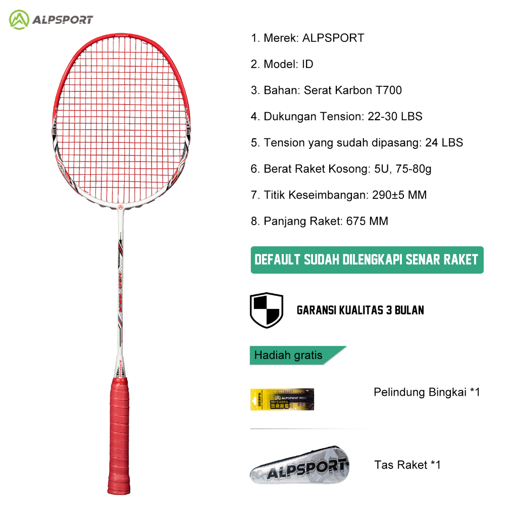 Jual ALP Raket Peringatan ID 5U 77g Max 30LBS Badminton racket Serat ...